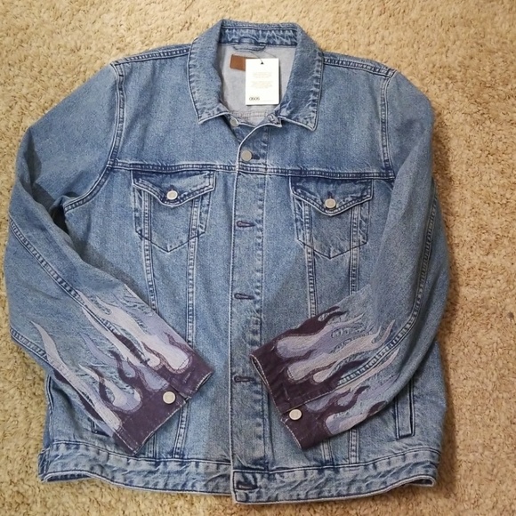 ASOS | Jackets & Coats | Asos Denim Jean Jacket With Fire Design On ...
